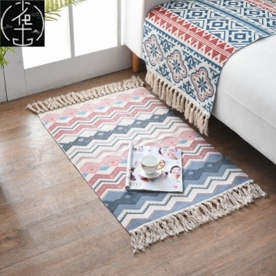 Bohemian Hand Woven Cotton Linen Carpet Rug Bedside Rug Geom