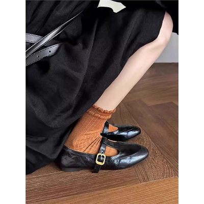 MK&DK香港真皮玛丽珍鞋女2025新款春秋季丁字扣复古气质浅口单鞋