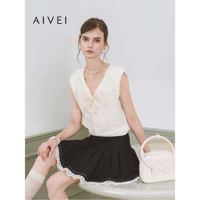 AIVEI欣贺艾薇2025夏季新奶甜小香风蕾丝背心无袖上衣S726902A