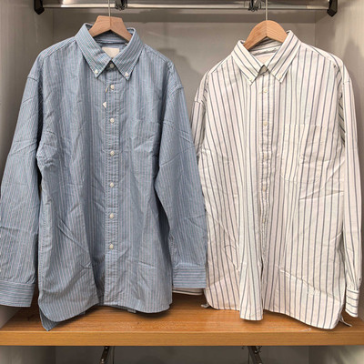 牛津纺宽松条纹衬衫/长袖衬衣