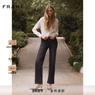 FRAME女士黑色宽松直筒牛仔裤 THE MELLOW
