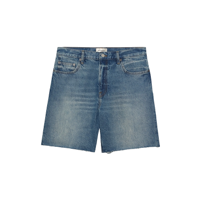 FRAME男士蓝色牛仔短裤宽松直筒毛边剪裁复古潮流