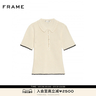 【春夏新品】FRAME女士休闲复古设计感翻领短袖针织T恤上衣