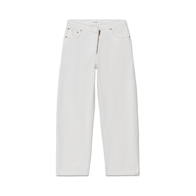 FRAME女士白色直筒斜拉链设计牛仔裤硬挺型简约