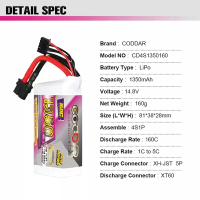 CODDAR鹰氪1350MAH 4S 6S 22.2V 160C航模穿越机竞速花飞锂电池8S