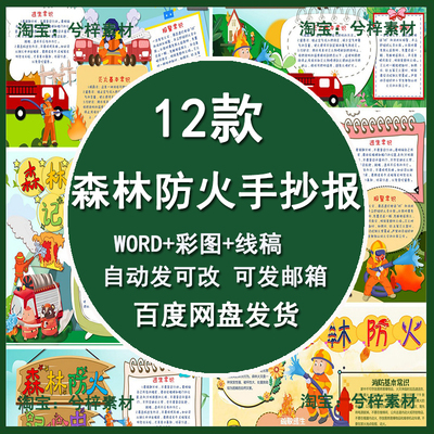 森林防火记心中手抄报小学生消防安全涂色描线黑白线稿电子版模板