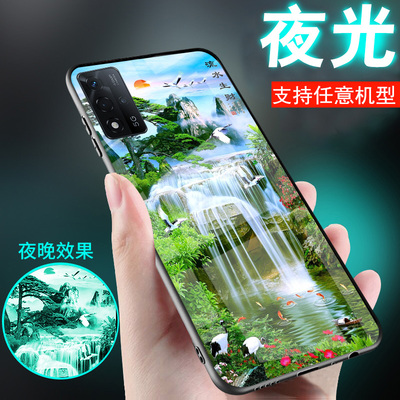 流水生财手机壳山水画