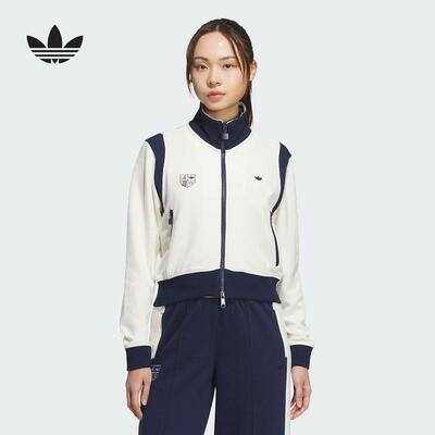阿迪达斯三叶草外套女25夏季新款复古撞色针织立领运动夹克JM8022