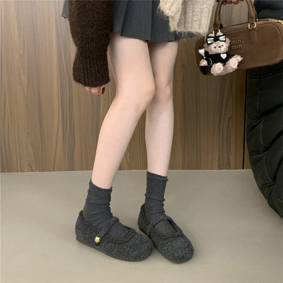 韩版芭蕾仙女风平底加绒棉鞋