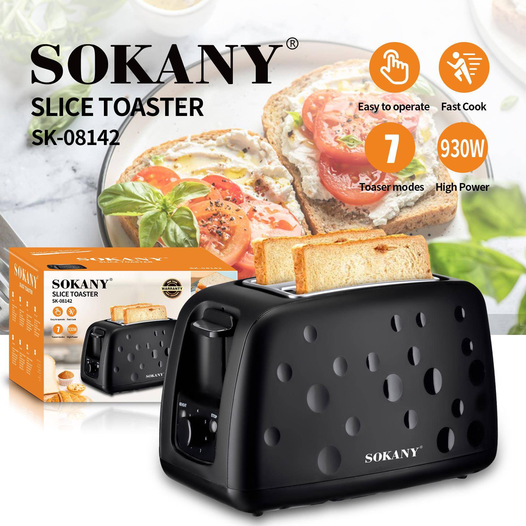 出口SOKANY08142吐司机家用早餐面包机7档调节早餐机TOASTER