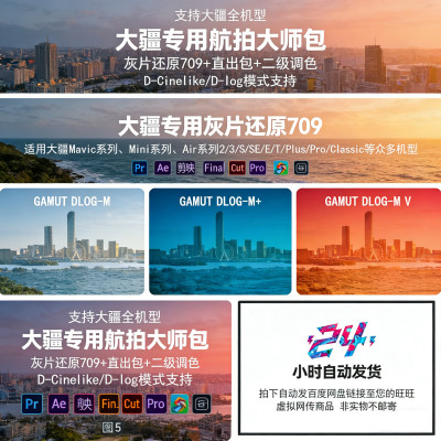 DJI大疆LUT 无人机航拍滤镜调色灰片还原大疆无人机滤镜全系列