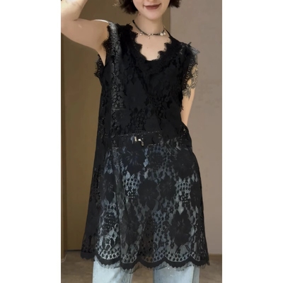 性感V领蕾丝中长款大码无袖背心