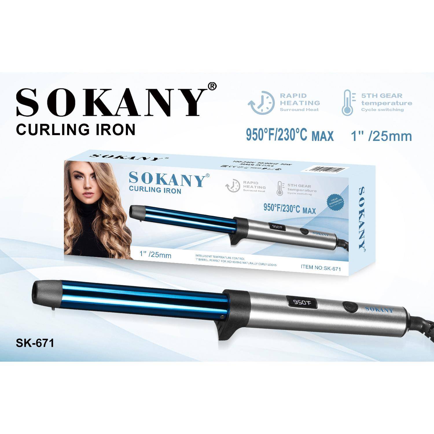 跨境出口SOKANY671卷发棒美发卷发直发棒可调温美发棒