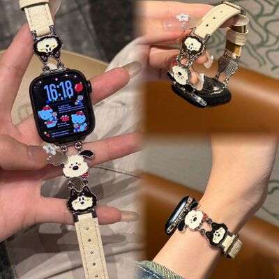 适用oppo表带可爱小狗腕带WatchX3Mini拼皮款X3/X替换带时尚小众