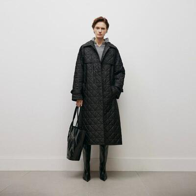 MM麦檬23年冬简约时尚收腰轻盈长款翻领棉服女5EA280931