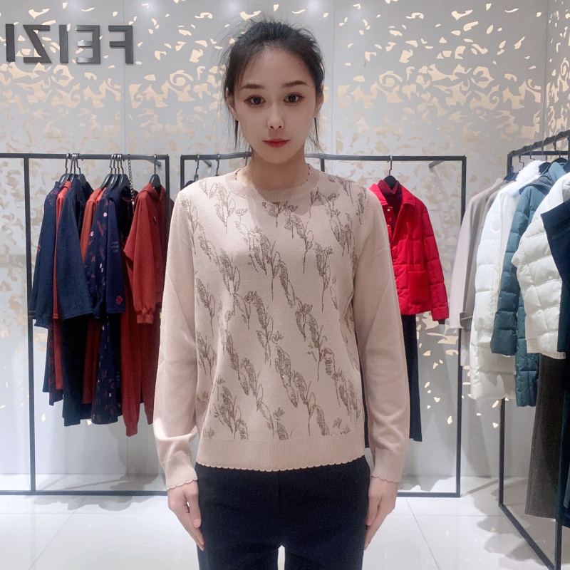FEIZI/菲姿女士时尚简约羊毛针织衫F3A805