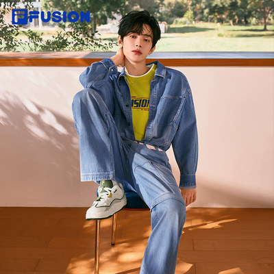 章昊同款FILA FUSION斐乐男子牛仔外套26夏衬衫上衣T11M622701F