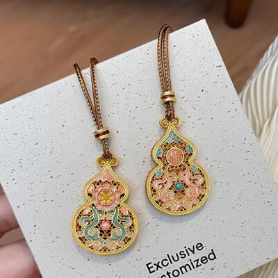 新爆款海棠葫芦国风新中式编绳珐琅彩描金长款毛衣链项链女士配饰