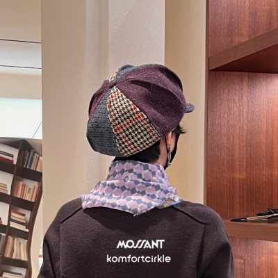 MOSSANT 经典手工条纹苹果帽 秋冬新款羊毛拼接八角帽南瓜帽