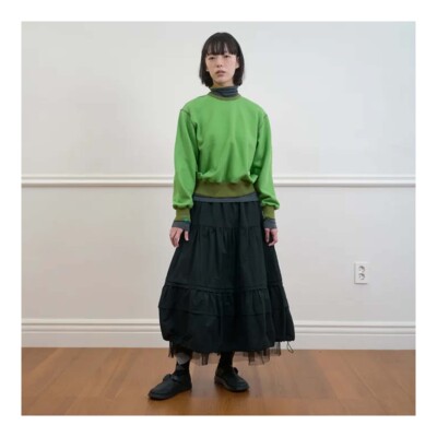 若若韩代正品直邮nocontent25秋冬shirring双层褶皱抽绳半身裙女