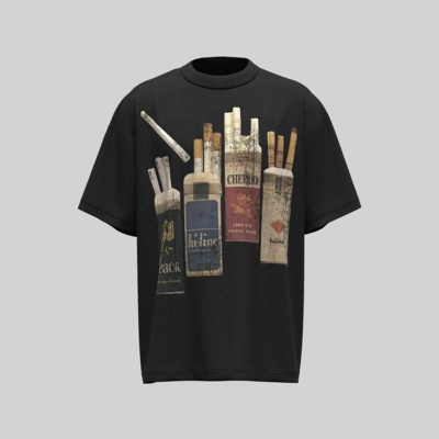 【分你一支】美式香烟废土风印花街头涂鸦嘻哈做旧洗水短袖夏W372