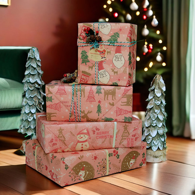 Pink Christmas Gift Wrapping Paper 5张粉色圣诞节礼品包装纸