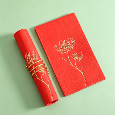 烫金花朵派对纸巾一次性宴会餐垫 Gold Foil Red Party Napkins