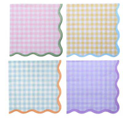 撞色小方格花边派对纸巾Plaid Scalloped Cocktail Paper Napkins