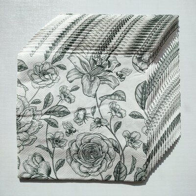 Retro Grey Rose Flower Paper Napkins Decoupage 玫瑰花餐巾纸
