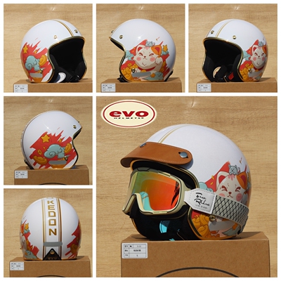 台湾evo头盔招财猫复古半盔男女
