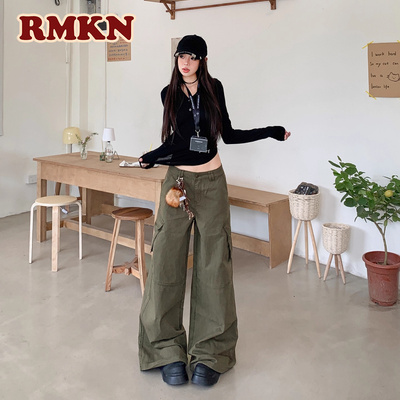 RMKN美式高街大口袋工装裤女秋2025秋季vibe风宽松休闲阔腿牛仔裤