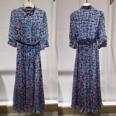 优雅气质衬衫裙聚酯纤维撞色