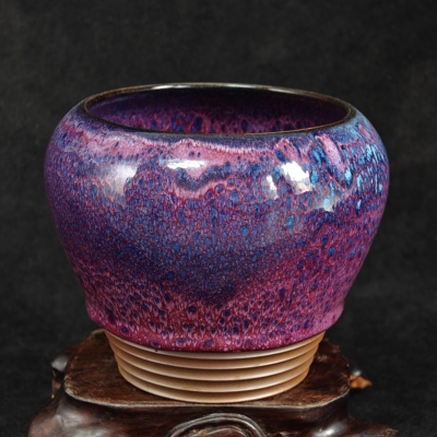 钧瓷名家常远纯手工紫色孔雀羽窑变精品水洗花瓶摆件原矿中式复古