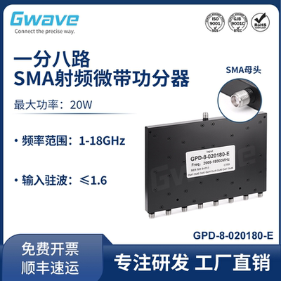 谷波SMA母射频微带一分十六功分器 2-18GHz 20W GPD-8-020180-E