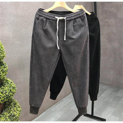 男士春季新款休闲裤男潮牌条绒束脚宽松运动裤修身百搭小脚哈伦裤