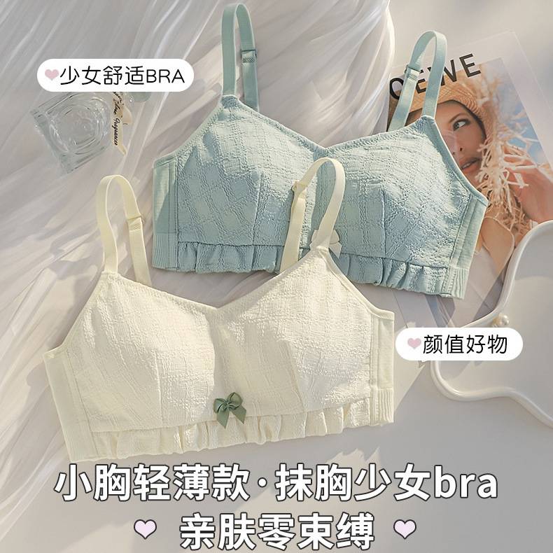 舒适内衣女夏季薄款大胸显小胸聚拢学生高中少女抹胸式无钢圈文胸