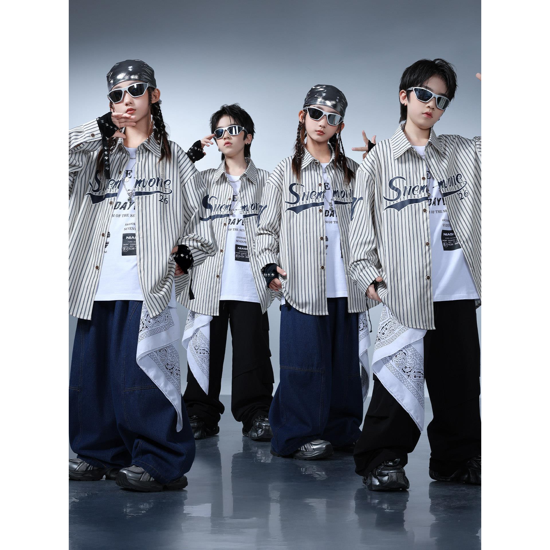 街舞儿童潮服男童嘻哈酷帅长袖hiphop架子鼓服女童爵士舞演出服装
