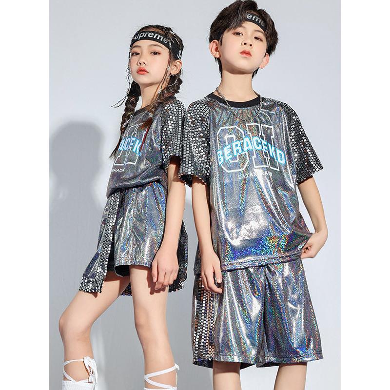 儿童舞台亮片嘻哈潮流服装表演服装夏季女孩爵士舞服装男孩架子鼓