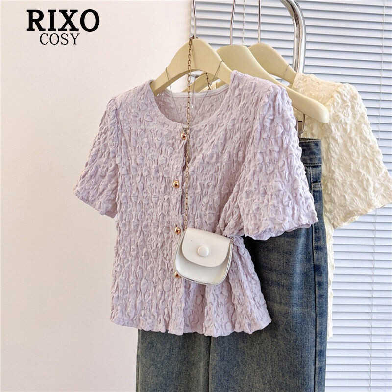 RIXO COSY小众褶皱短袖t恤女夏2026新款洋气小衫气质减龄别致上衣