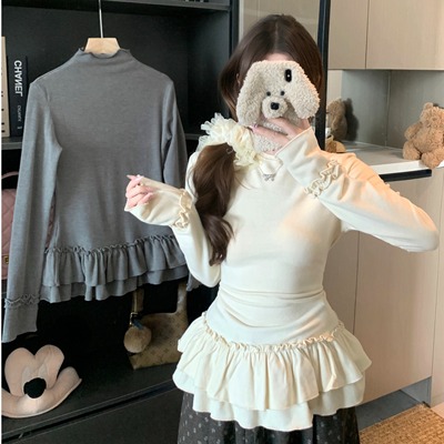 大码半高领显瘦长袖打底衫上衣