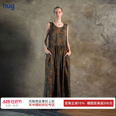 【UMAWANG】复古碎花无袖连衣裙
