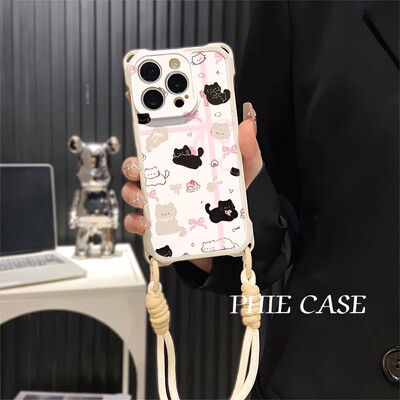 15plus手机壳软iPhone14四角开孔13ProMax透明x200可爱猫咪蝴蝶结苹果16斜挎手腕挂绳12适用防摔iQOOz9少女心