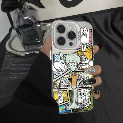 华为PURA90卡通iPhone15彩银苹果13创意OPPORENO16硬17ProMax适用14PLUS高级感手机壳可爱章鱼哥VIVOIQOOZ11X
