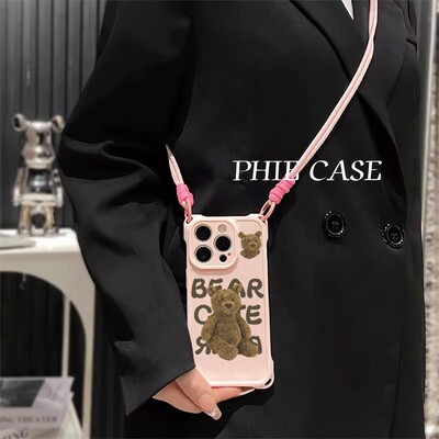 苹果16plus透明适用防摔12ProMax巴塞罗熊iPhone15手机壳软14四角开孔13斜挎手腕挂绳OPPOFindx8可爱x200创意