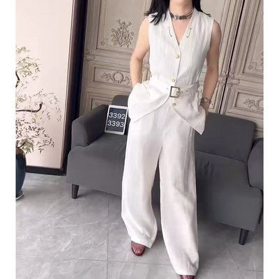 深圳南油＃2026夏季新款香港巴黎五区AKV领无袖马甲高腰裤两件套