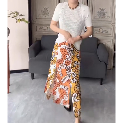 深圳南油＃夏季新款香港巴黎五区AK气质短袖上衣印花半身裙两件套