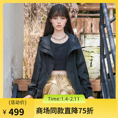 谜底连帽短款风衣外套女2025秋季新款休闲百搭宽松夹克257MW7844