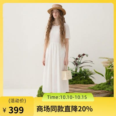 谜底连衣裙短袖女2025夏季新款极简风纯色中长裙大摆裙256ML6503