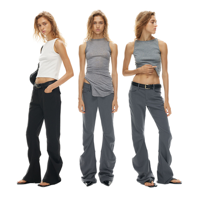 1747 立体收褶修身微喇弯刀西裤 小众设计纯色长裤 CASUAL PANTS