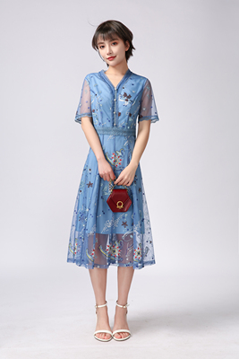 纤牌显瘦高腰小众设计连衣裙女